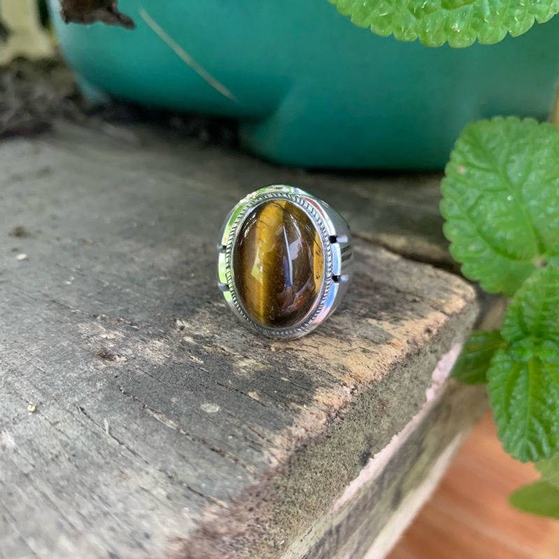 Jual Cincin Batu Akik Natural Tiger Eye Biduri Sepah Ring Monel Doff ...