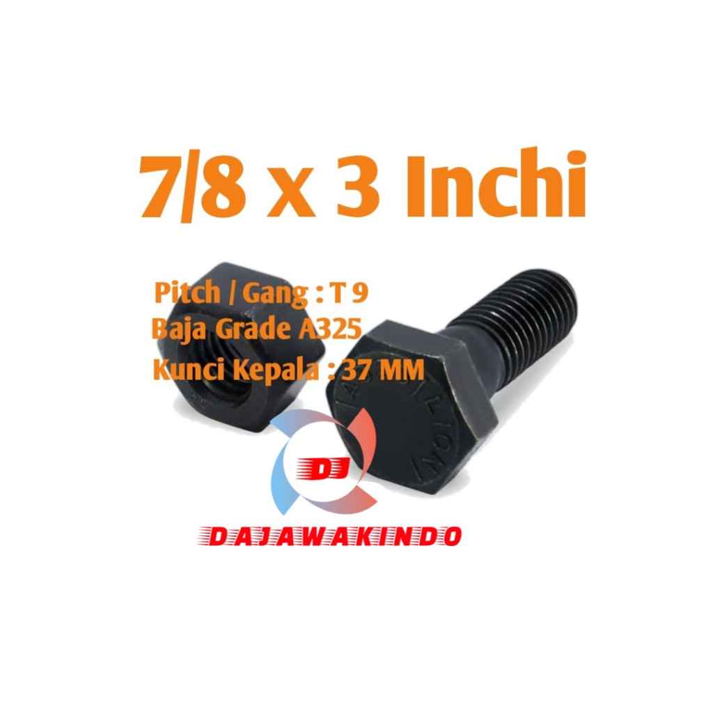 Jual Baut Mur Baja A325 7/8 x 3 Inchi + Mur 2H | Shopee Indonesia