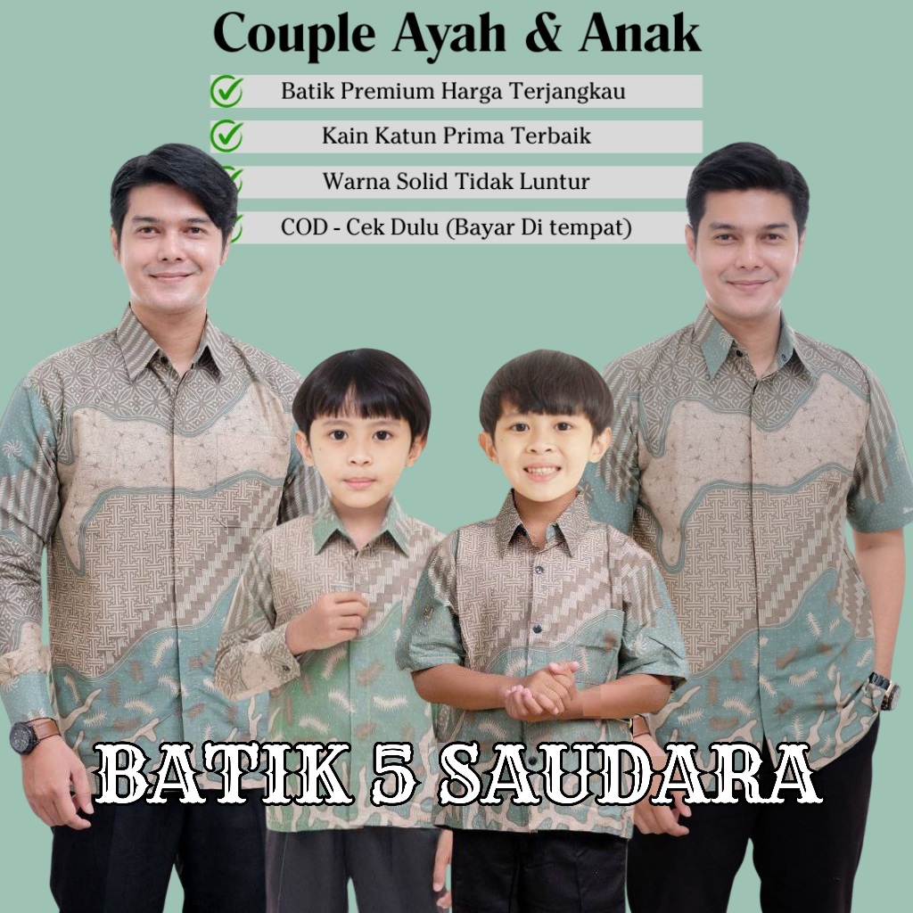 Jual Couple Batik 5 Saudara Batik Ayah Anak Laki laki Motif INARA SAGE ...