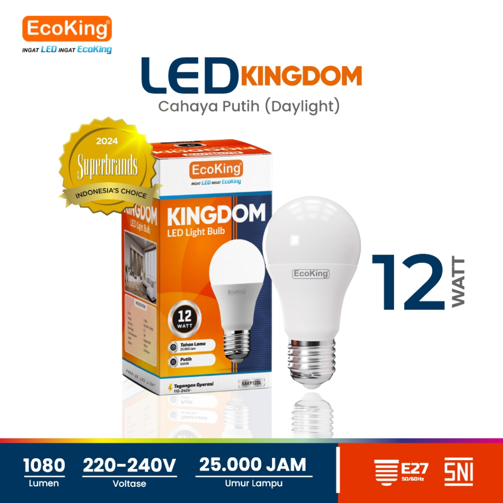Jual EcoKing Lampu Rumah Bohlam Murah LED Kingdom 12W Cahaya Putih (EAK912DL) | Shopee Indonesia