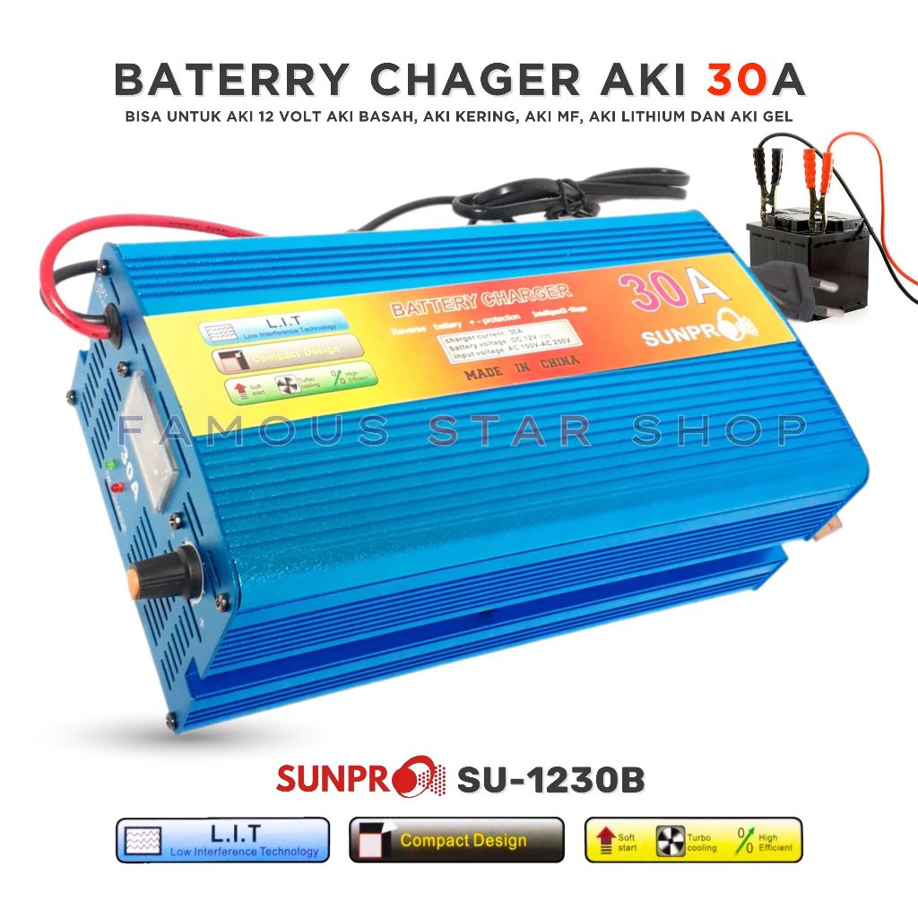 Jual CHARGER AKI 12V 30 AMPER SUNPRO SU-1230B 30Amps BATERY CHARGER AKI ALAT CASAN AKI MOBIL ...
