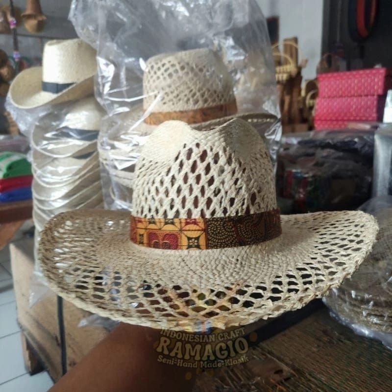 Jual TOPI COWBOY PANDAN MOTIF BATIK TOPI ANYAMAN PANDAN MOTIF BATIK ...