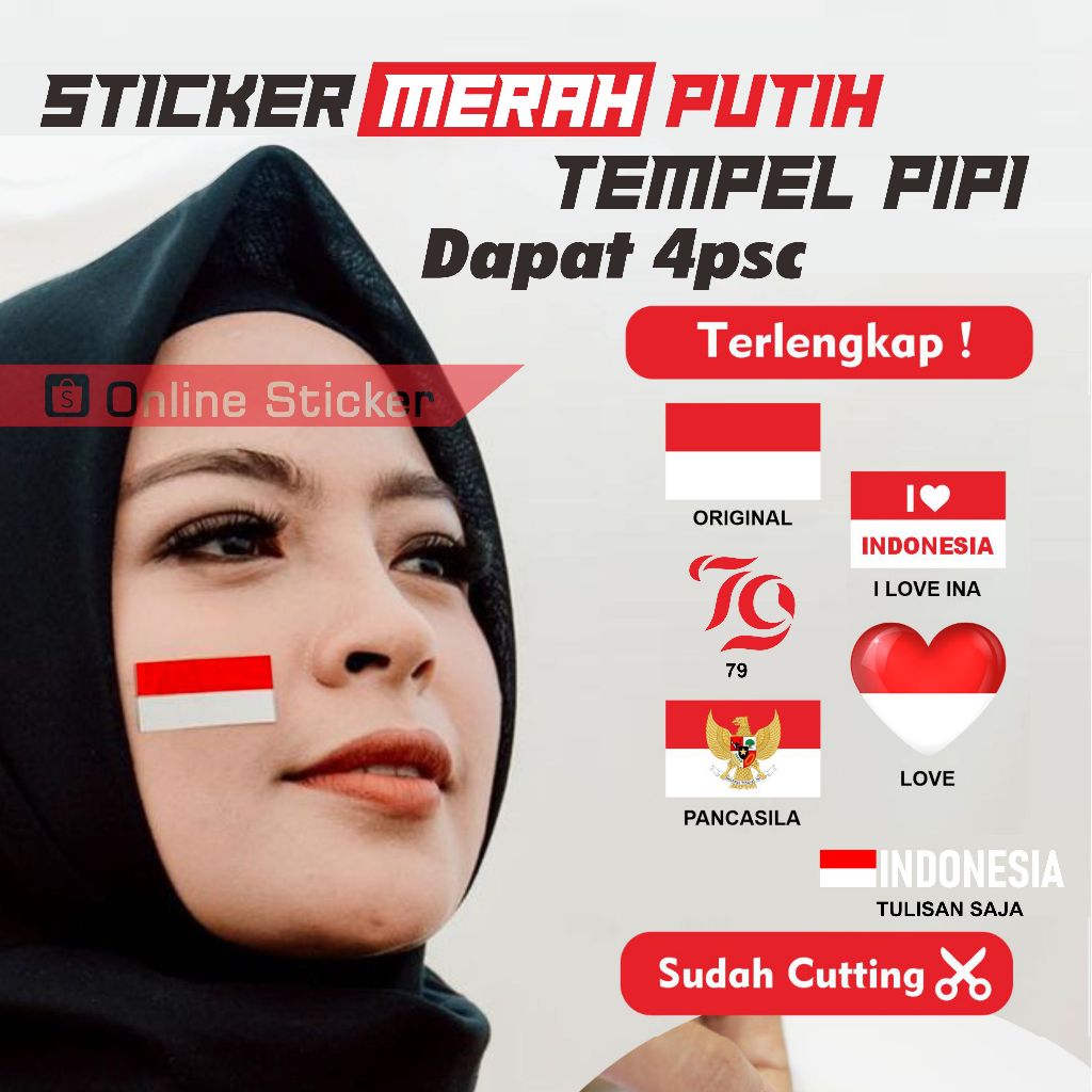 Jual Stiker Merah Putih dapat 4psc untuk tempel pipi | Shopee Indonesia