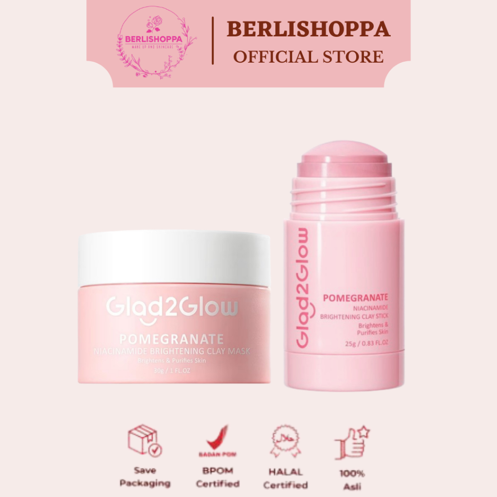 Jual Glad2Glow Pomegranate Niacinamide Brightening Clay Stick / Mask 30g | Shopee Indonesia