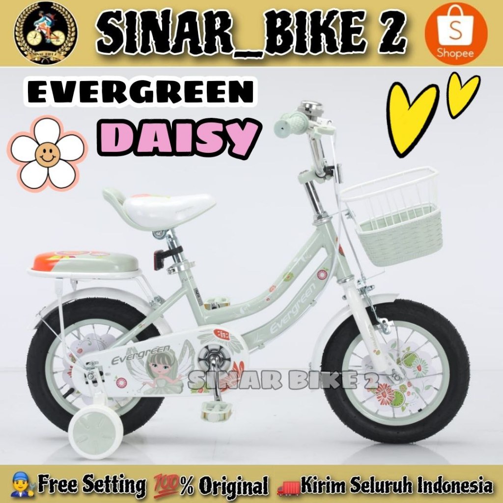 Jual Sepeda Anak Perempuan EVERGREEN DAISY // NP 2209 AT Ukuran 12 16 ...