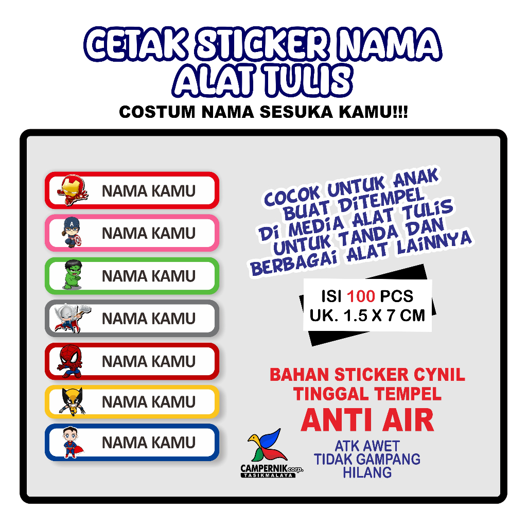 Jual 100 PCS STICKER ALAT TULIS COSTUM NAMA / STICKER PULPEN / STICKER ...