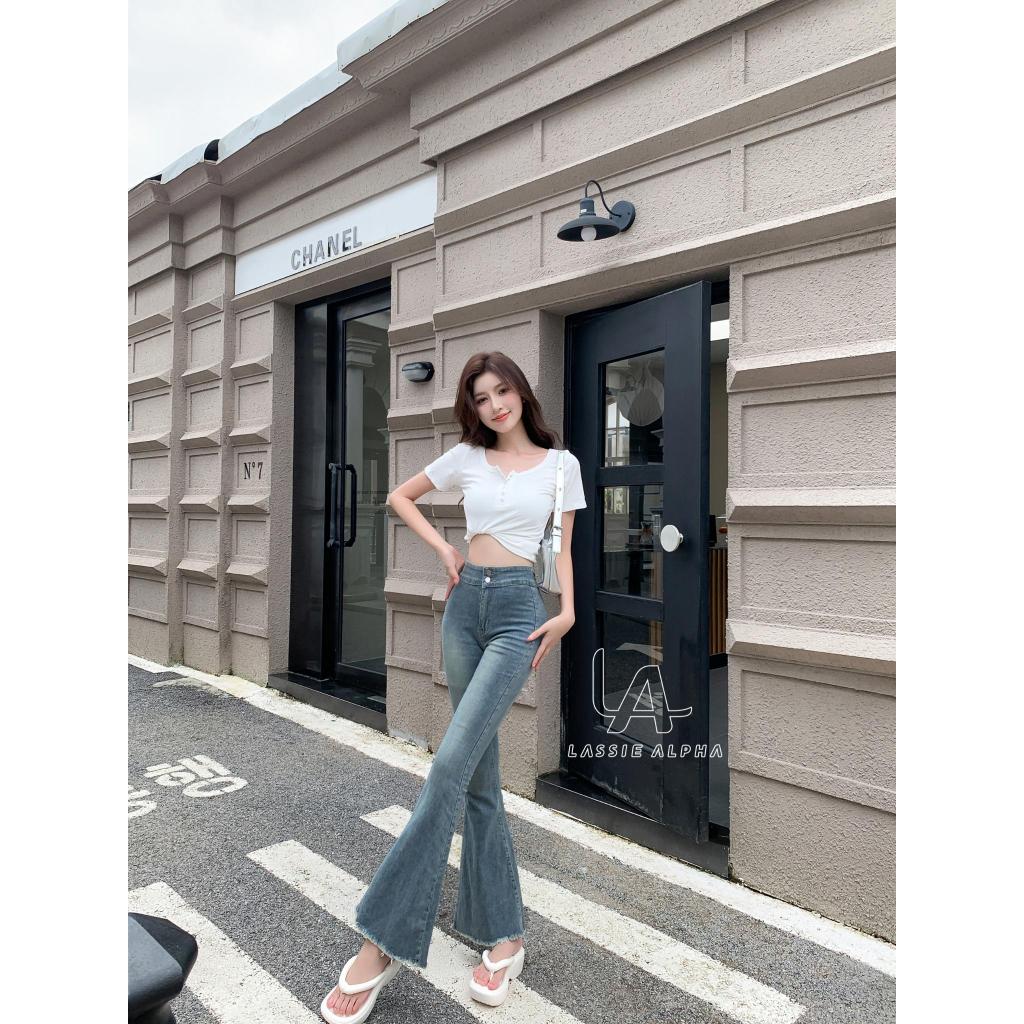 Jual Lassiealpha J84 Jeans Wanita Cutbray Ultra Highwaist Stretch Color Snow Grey Model Unfinish ...