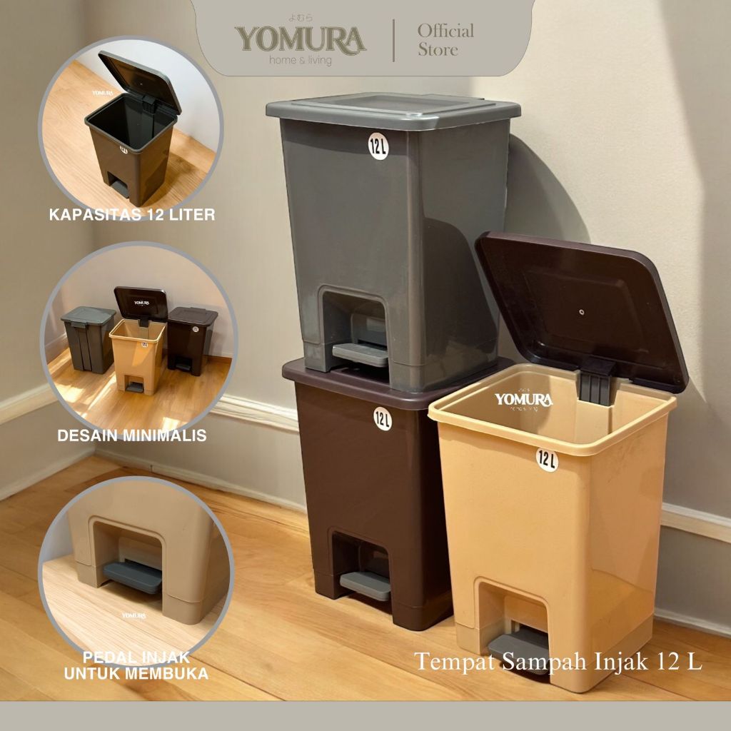 Jual YOMURA Tempat Sampah Injak 12 Liter Earth Tone Color - Tong Sampah ...