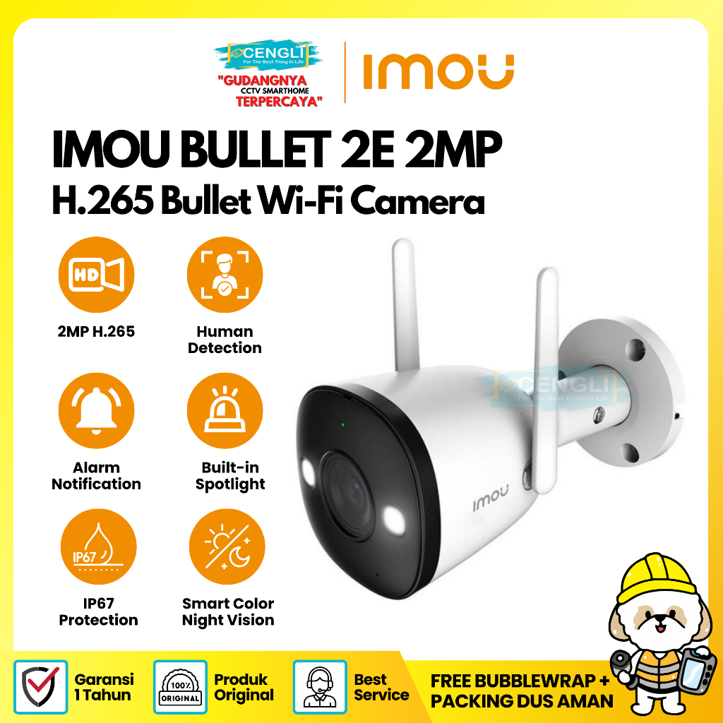 Jual IP Camera Outdoor Imou Bullet 2E 2MP 1080P Smart Wifi Color Built ...