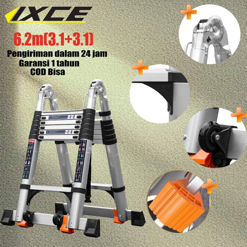 Jual IXCE Tangga lipat aluminium 6.2M tangga teleskopik tangga ...