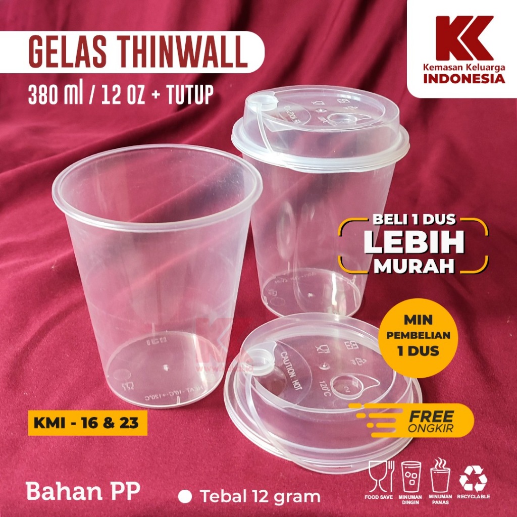 Jual CUP INJECTION 12OZ 380ML DATAR + TUTUP / GELAS THINWALL / GELAS ...