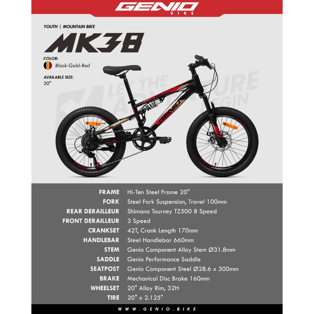Jual Sepeda Gunung MTB GENIO MK38 Ukuran 20 Inch Shimano 24 Speed Rem ...