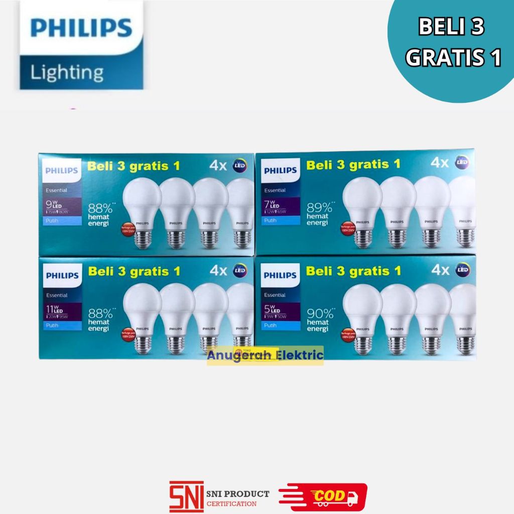 Jual Lampu LED MultiPack Essential Philips 5W 7W 9W 11W Cahaya Putih 6500K | Shopee Indonesia