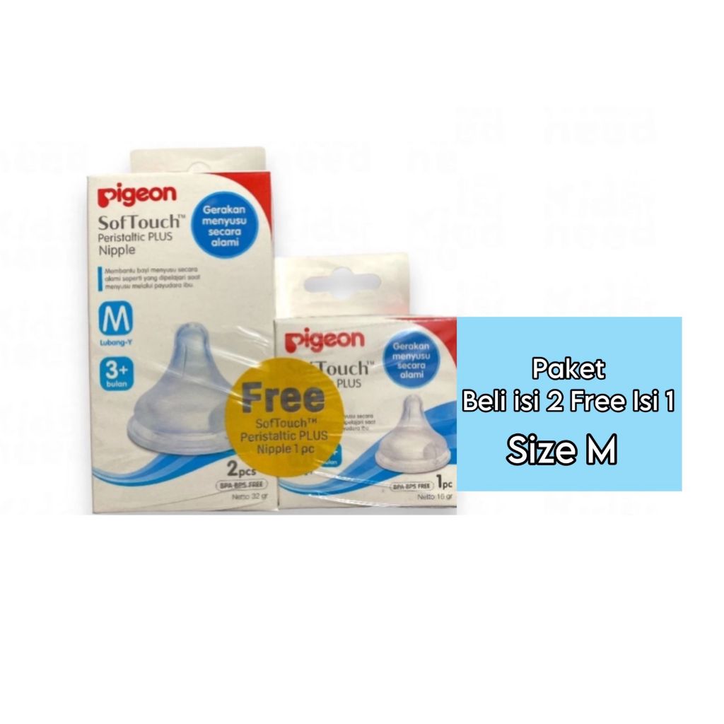 Jual Pigeon Softouch Peristaltic Plus Nipple Wise Neck Size M 2pcs + 1pcs & size L (paket Nipple ...