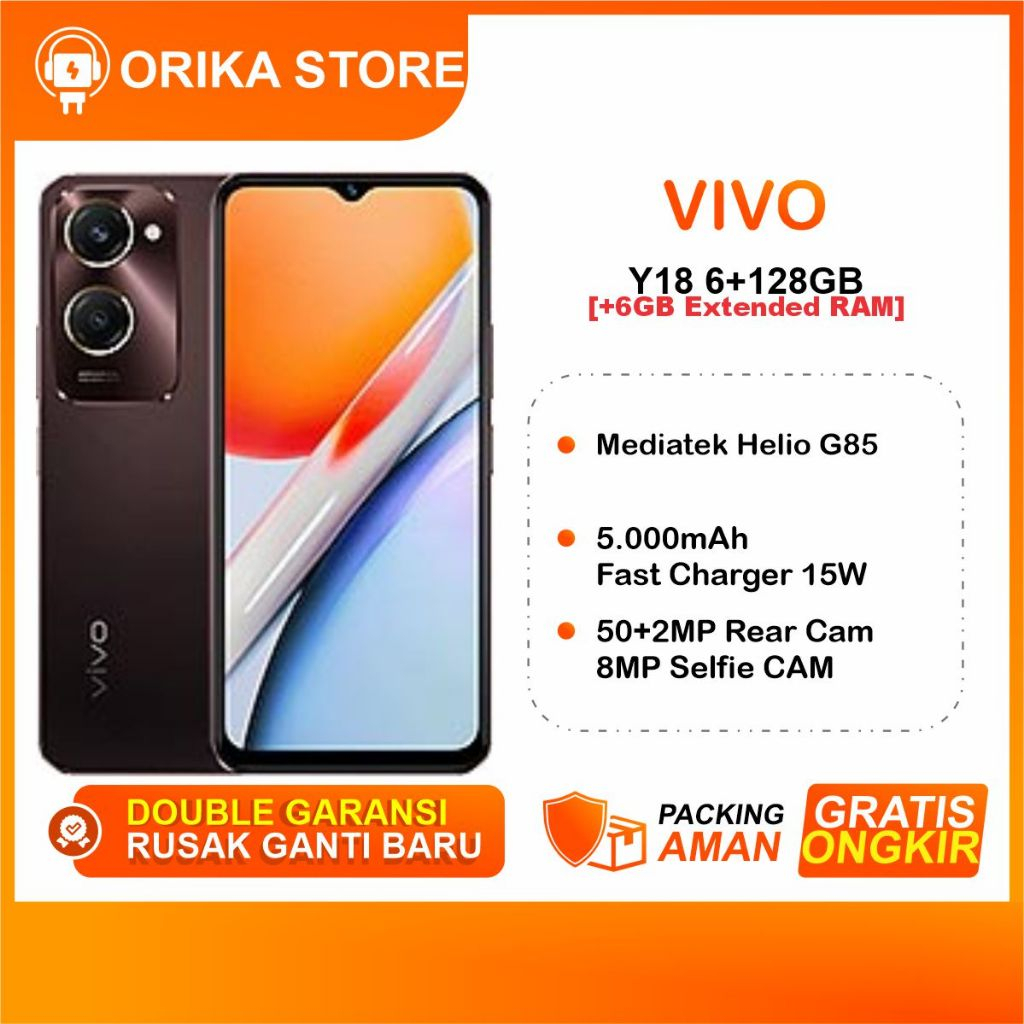 Jual Vivo Y18 6/128GB [+6GB Extended RAM] Garansi Resmi Indonesia 12 Bulan | Shopee Indonesia