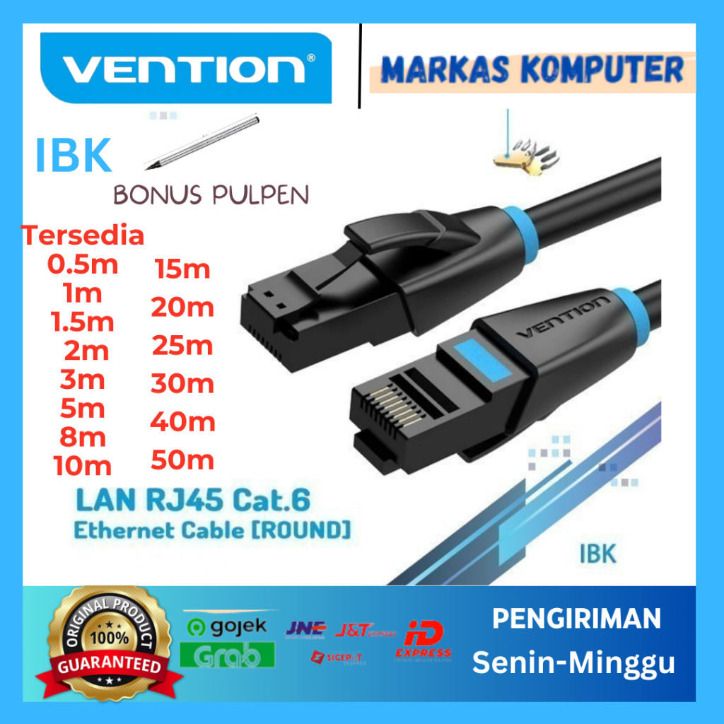 Jual Vention Kabel Lan Ethernet RJ45 Cat6 Gigabit UTP 1Gbps IBK 0.5M 1M ...