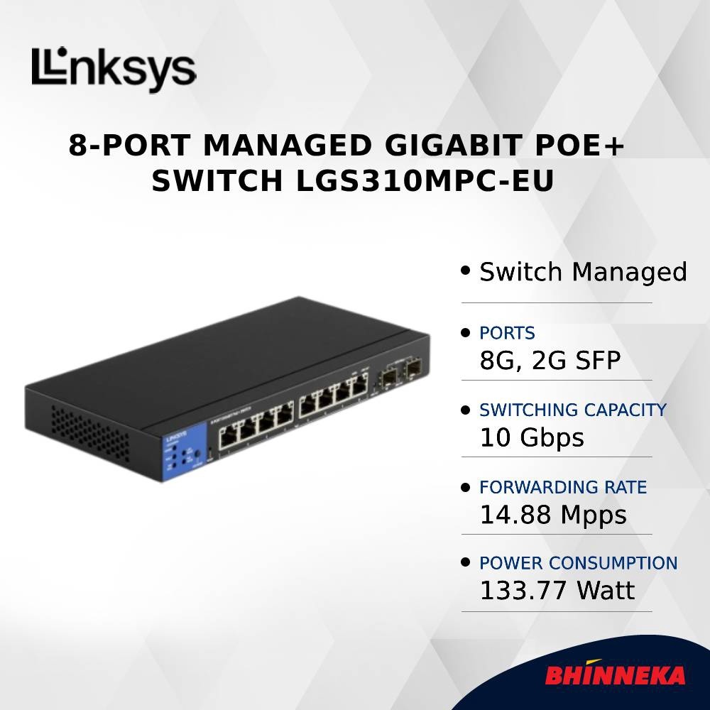 Jual LINKSYS LGS310MPC 8-Port Managed Gigabit PoE+ Switch with 2 1G SFP Uplinks 110W | Shopee ...