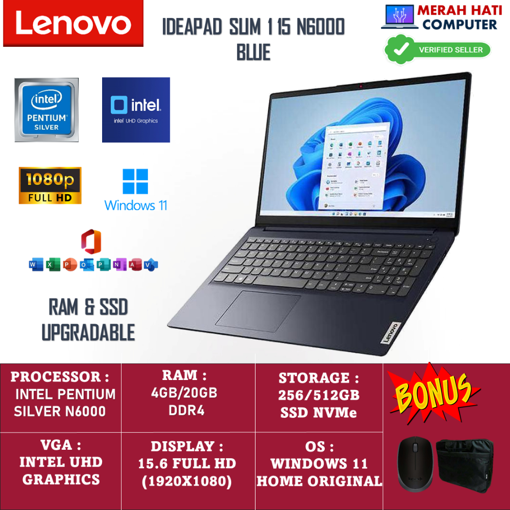 Jual LAPTOP LENOVO IDEAPAD SLIM 1 15 INTEL PENTIUM SILVER N6000 20GB ...