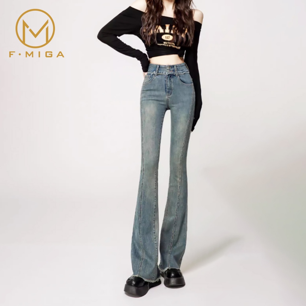 Jual F·MIGA C157 Korean Highwaist Stretch Cutbray Celana Flare Jeans ...