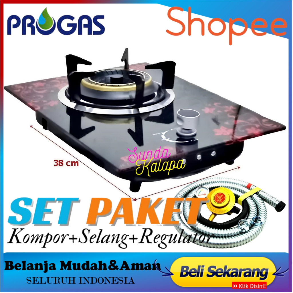 Jual Kompor Progas 1 Tungku Kaca 2in1+Selang Gas + Regulator Tempered ...