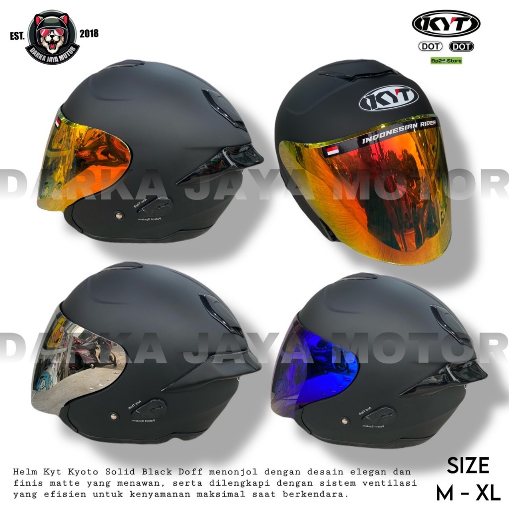 Jual HELM KYT KYOTO SOLID BLACK DOFF PAKET GATENG/KYOTO VISOR VENOM ...