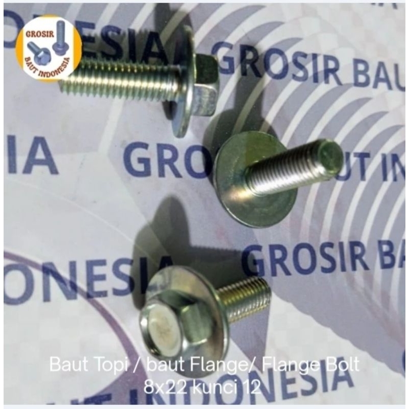 Jual Baut Topi/ baut Flange/ Flange Bolt 8x22 kunci 12 (paket 10pcs ...