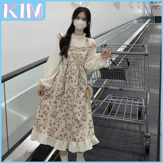 Jual KIM Jahitan Long Dress Sweet Rok Long Ruffle Lengan Panjang Dress ...