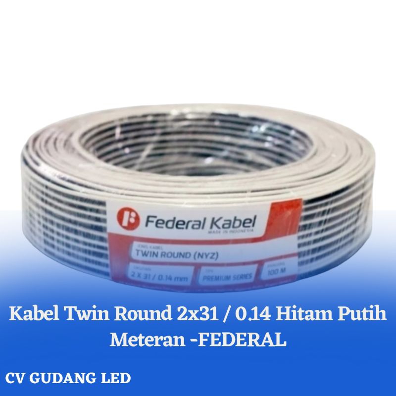 Jual Kabel Twin Round 2x31 / 0.14 Hitam Putih Meteran -FEDERAL | Shopee ...