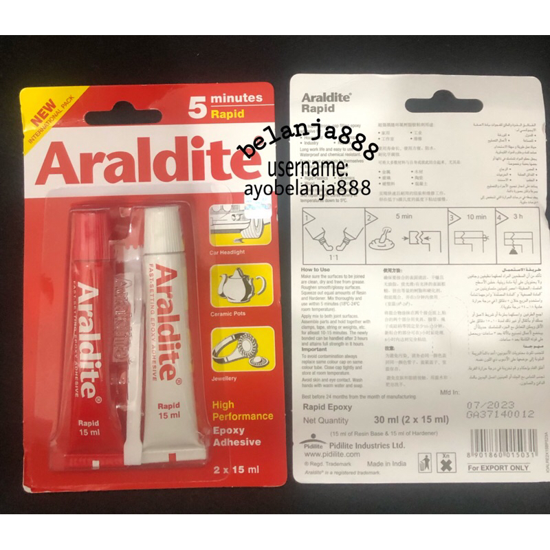 Jual ARALDITE merah 5 menit lem besi epoxy rapid minutes Adhesive 30ml ...