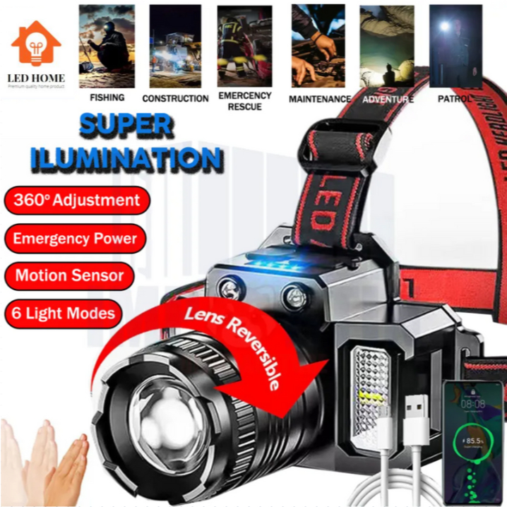 Jual Senter Kepala LED Zoom P50 5000 Lumens Sensor Gerak USB Headlamp Sorot Jarak Jauh Anti Air ...