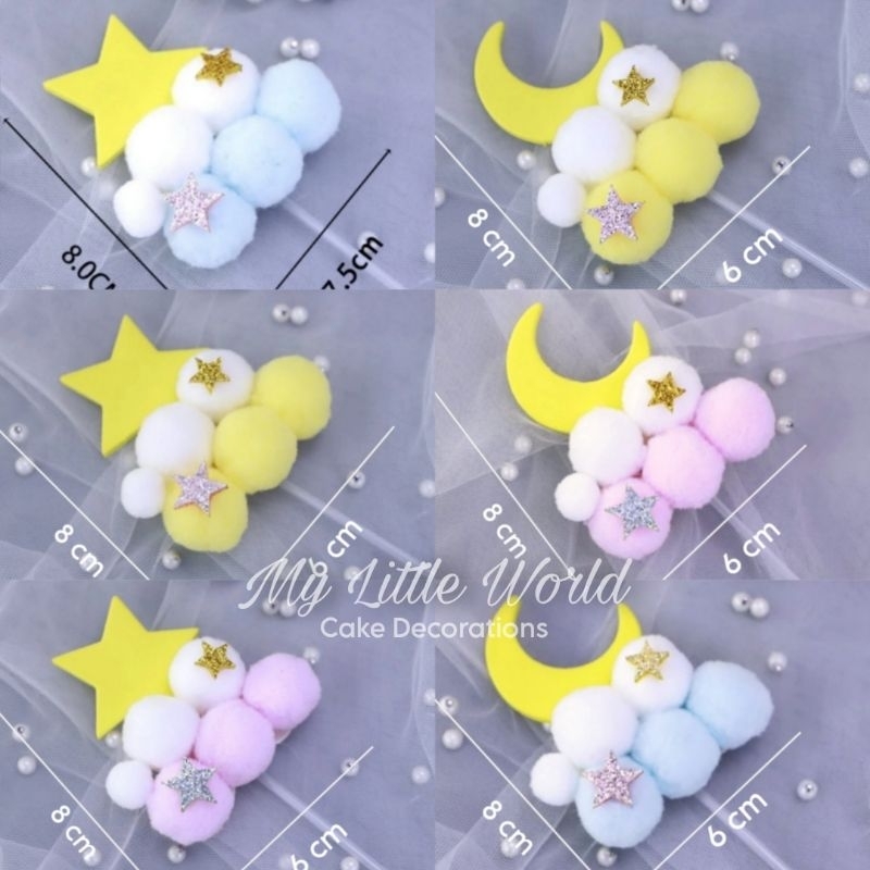 Jual Topper Awan Bulan Bintang Glitter Warna Pastel Kuning Biru Pink ...