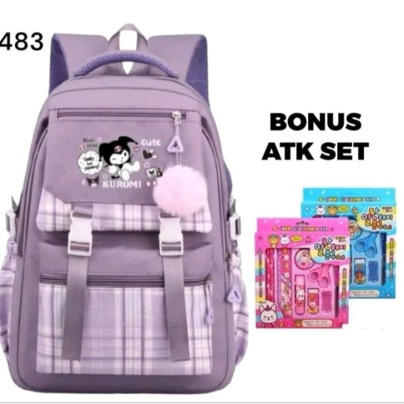 Jual Tas Ransel Anak KUROMI Free ATK Tas Ransel Sekolah Anak Perempuan SD SMP Remaja Tas ...