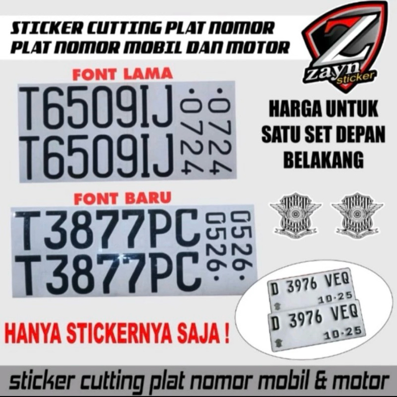 Jual STICKER STIKER CUTTING FONT PLAT MOTOR MOBIL HITAM DAN PUTIH ...