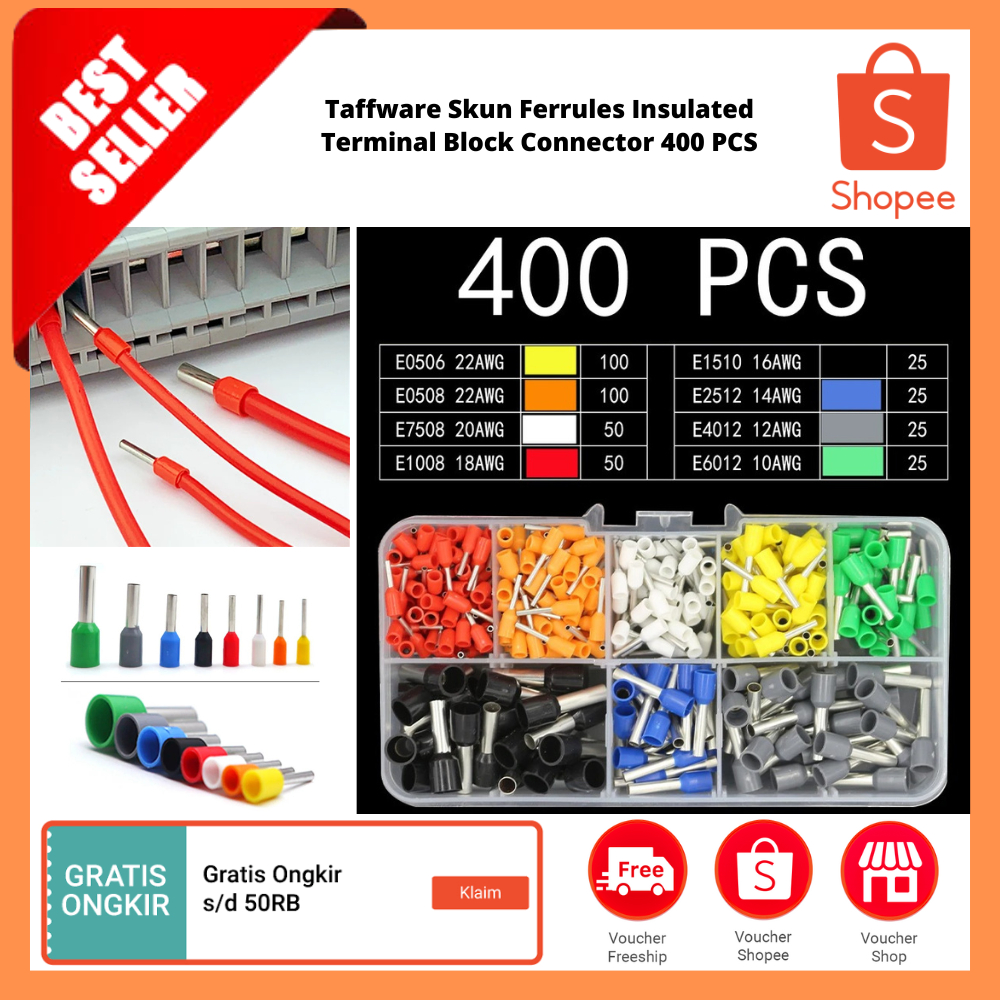 Jual Skun Ferrules Insulated Terminal Block Connector 400 PCS ...
