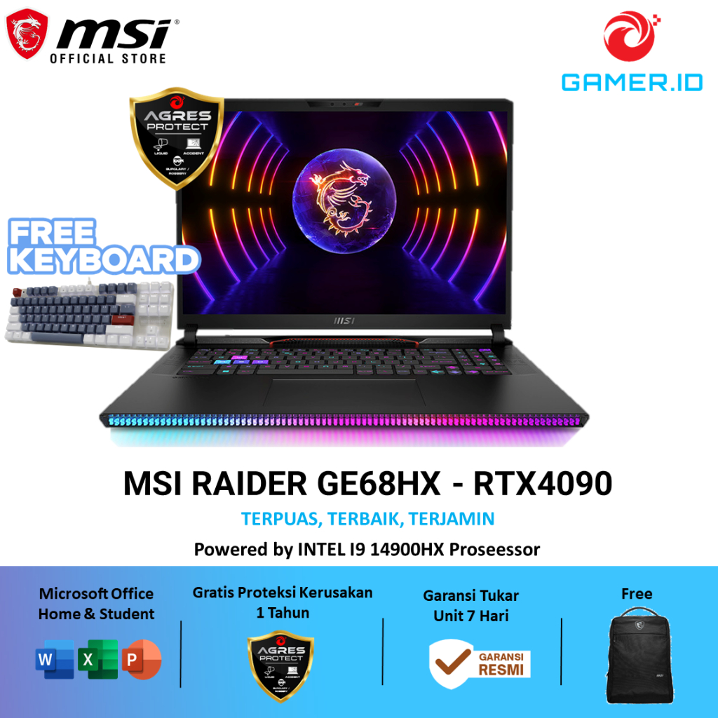Jual MSI RAIDER GE68HX INTEL I9 14900HX RTX4090 16GB RAM 32GB 2TB SSD ...