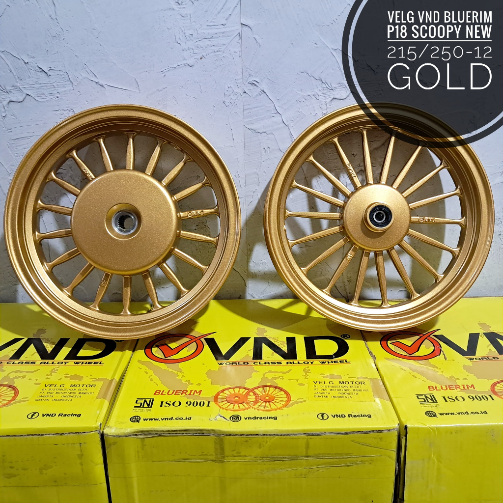 Jual Velg VND Bluerim palang 18 Scoopy New Ring 12 Hitam/Putih/Gold 215/250x12 | Shopee Indonesia