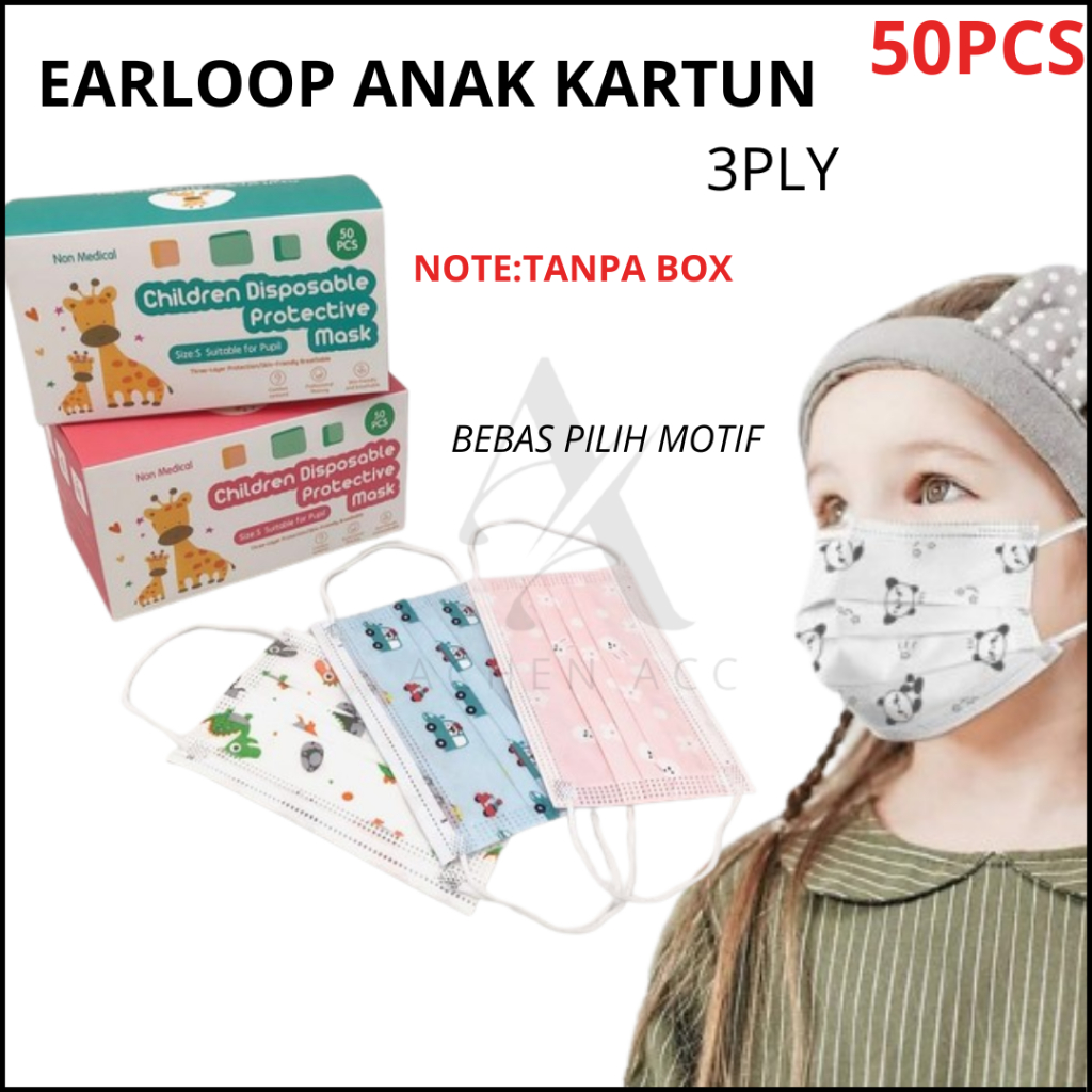 Jual Masker Earloop Anak Kartun 3Ply 1Box isi 50Pcs Masker Anak Motif ...