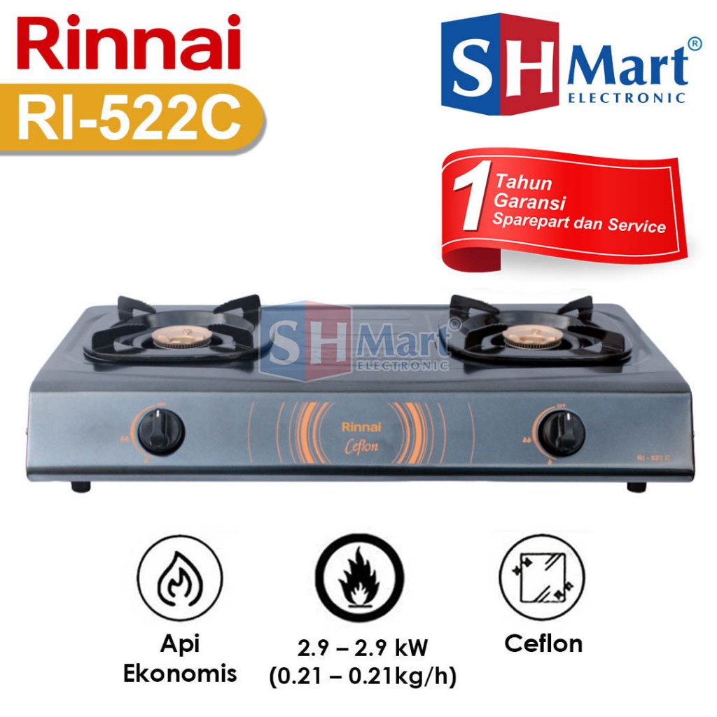 Jual KOMPOR GAS 2 TUNGKU RINNAI RI-522C / 522C GARANSI RESMI | Shopee ...