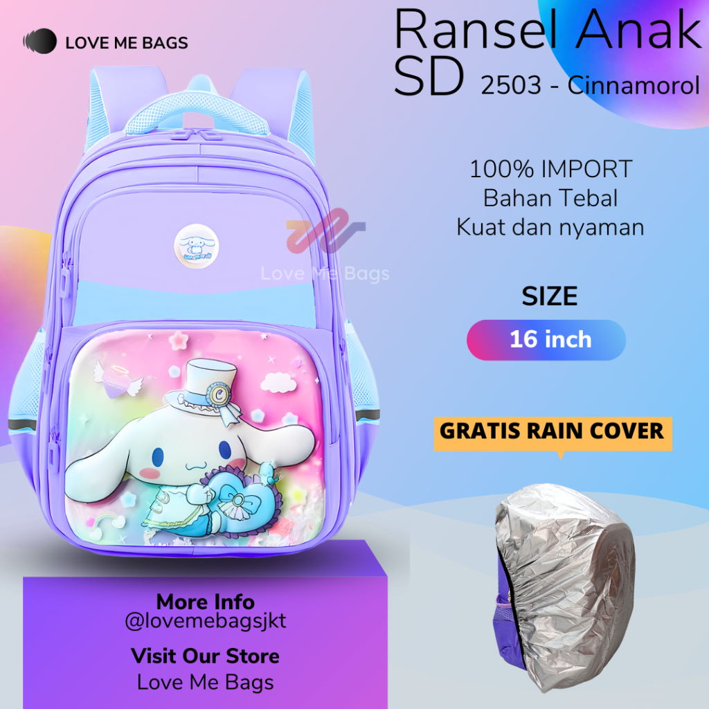 Jual LMB Tas Sekolah Anak Perempuan SD Import Karakter Lucu Sanrio Kuromi Unicorn Bahan Nilon ...