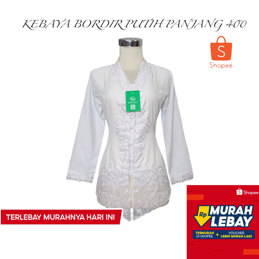 Jual KEBAYA PUTIH BORDIR PANJANG SENADA 400 SERAGAM KEBAYA TANGAN ...