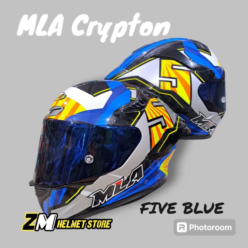 Jual Helm Full Face MLA Crypton Ttc Motif Five blue Visor iridium ...