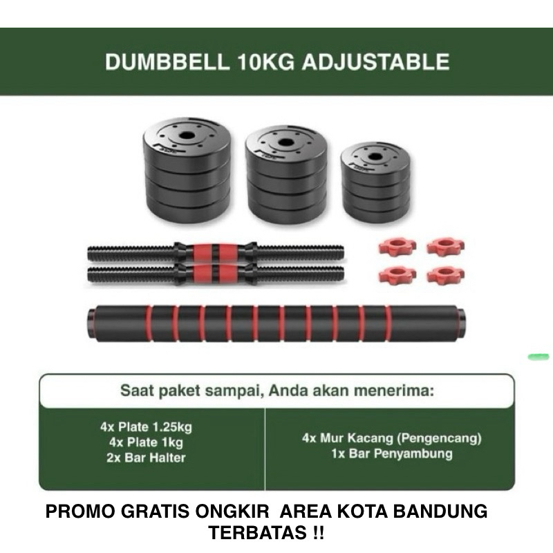 Jual dumbbell Adjustable set 10kg barbell dumble dumbbell barbel dumbel dumbell angkat beban ...