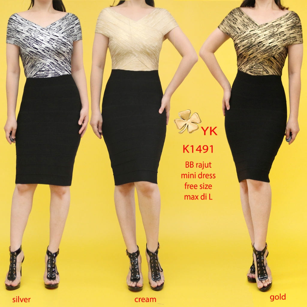 Jual YKdress 1491 BANDAGE BODYCON DRESS RED SILVER LIGHT GOLD WHITE ...