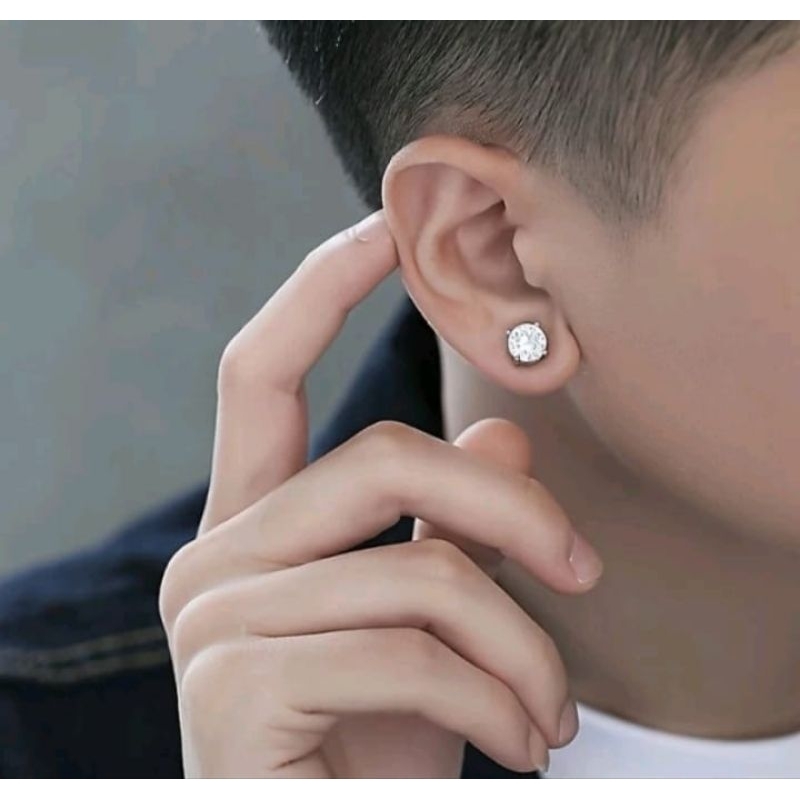 Jual Anting Permata Magnet | Anting Berlian Magnet Pria Wanita Silver ...