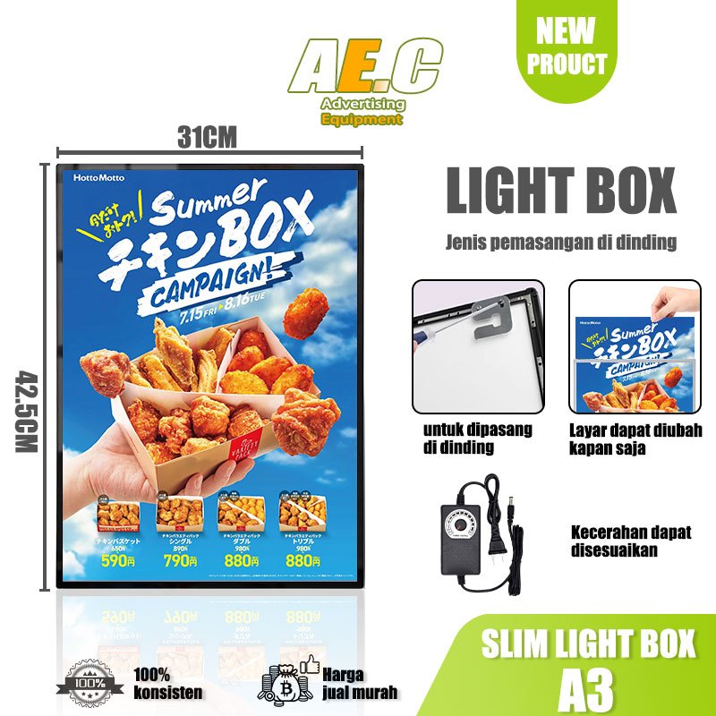 Jual A3 LED slim light box AE.C bingkai aluminium Sudut dan kecerahan ...