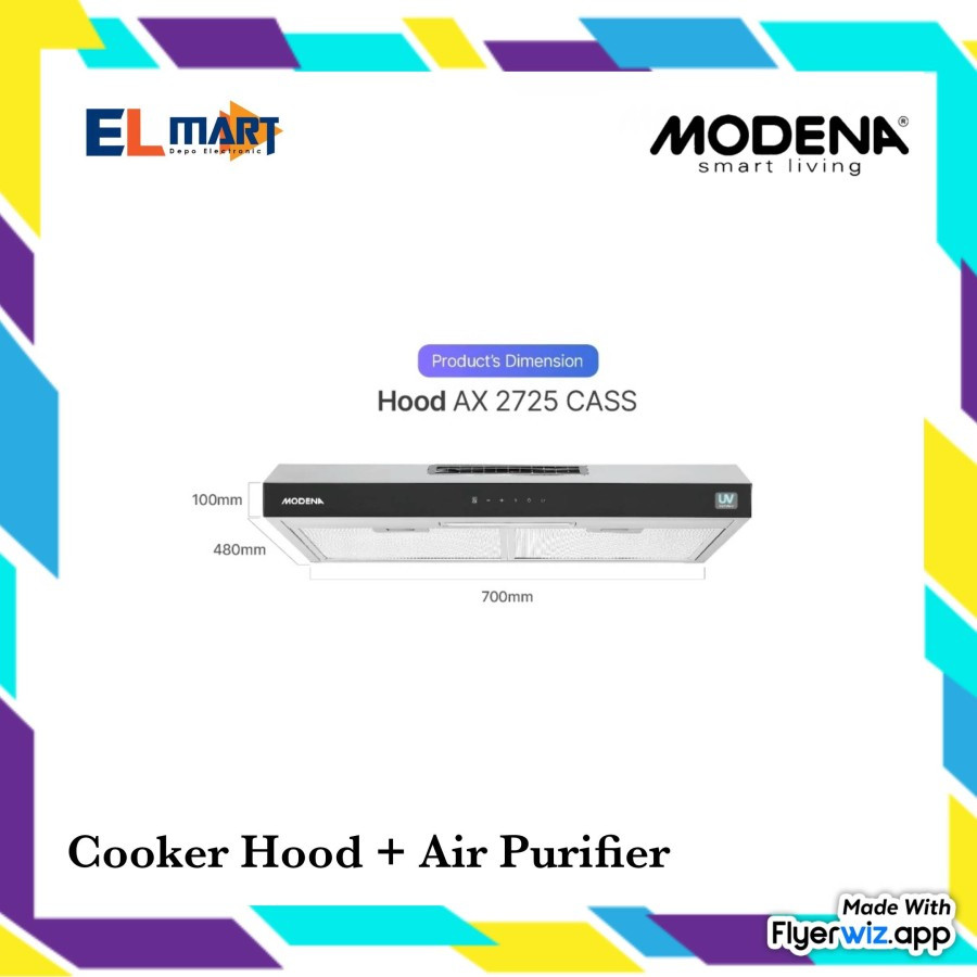 Jual Modena Cooker Hood 70cm Purifier Slim Hood AX 2725 CASS 2725CASS ...