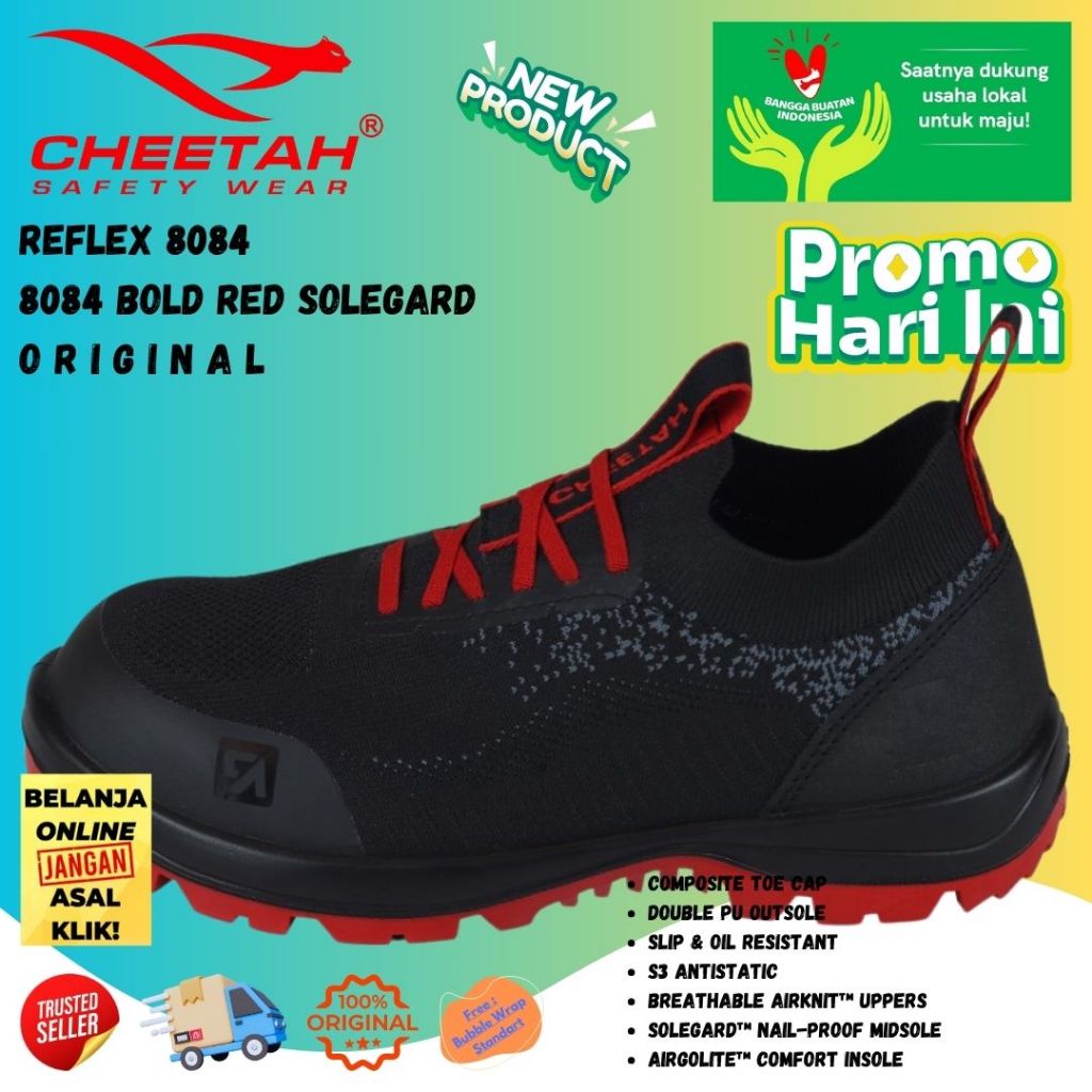 Jual Sepatu Safety Kerja Cheetah Reflex 8084 Bold Red Solegard Original ...