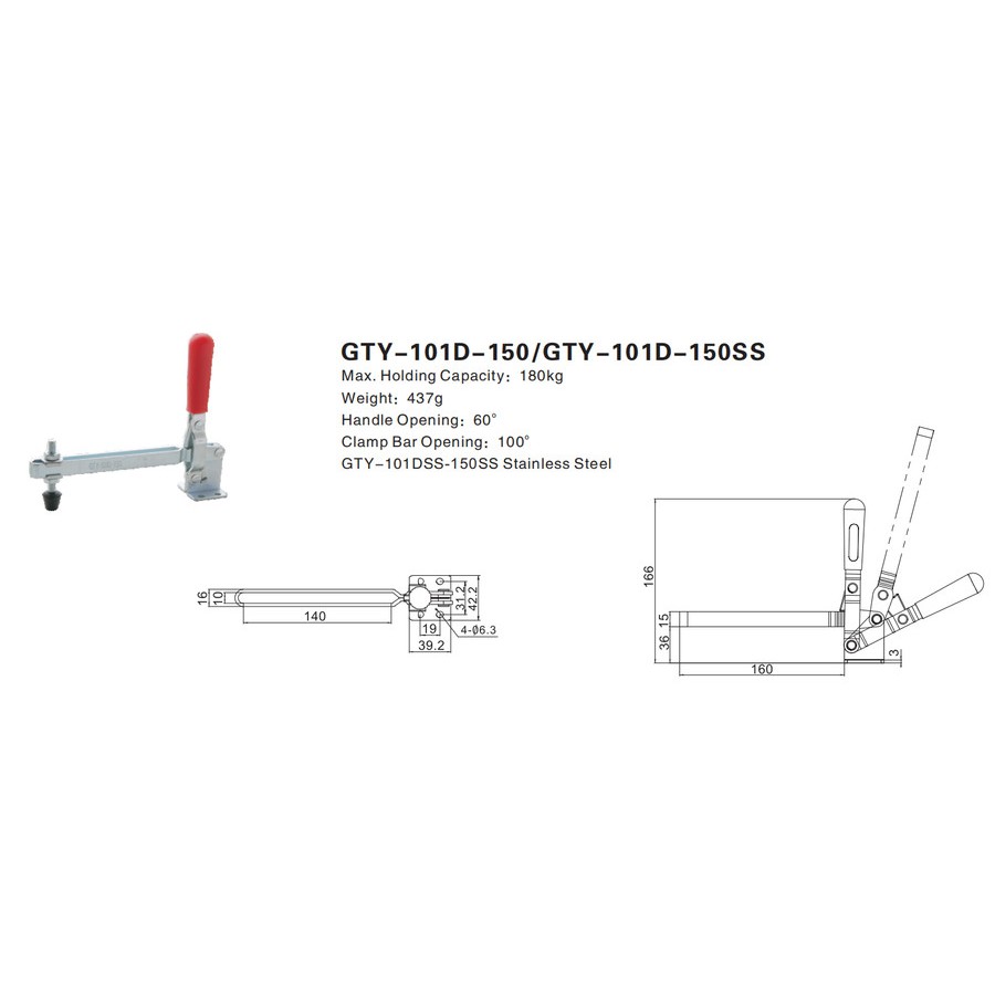 Jual Toggle Clamp Vertical GH 101D-150 101 D - 150 Quick Holding 180 Kg ...