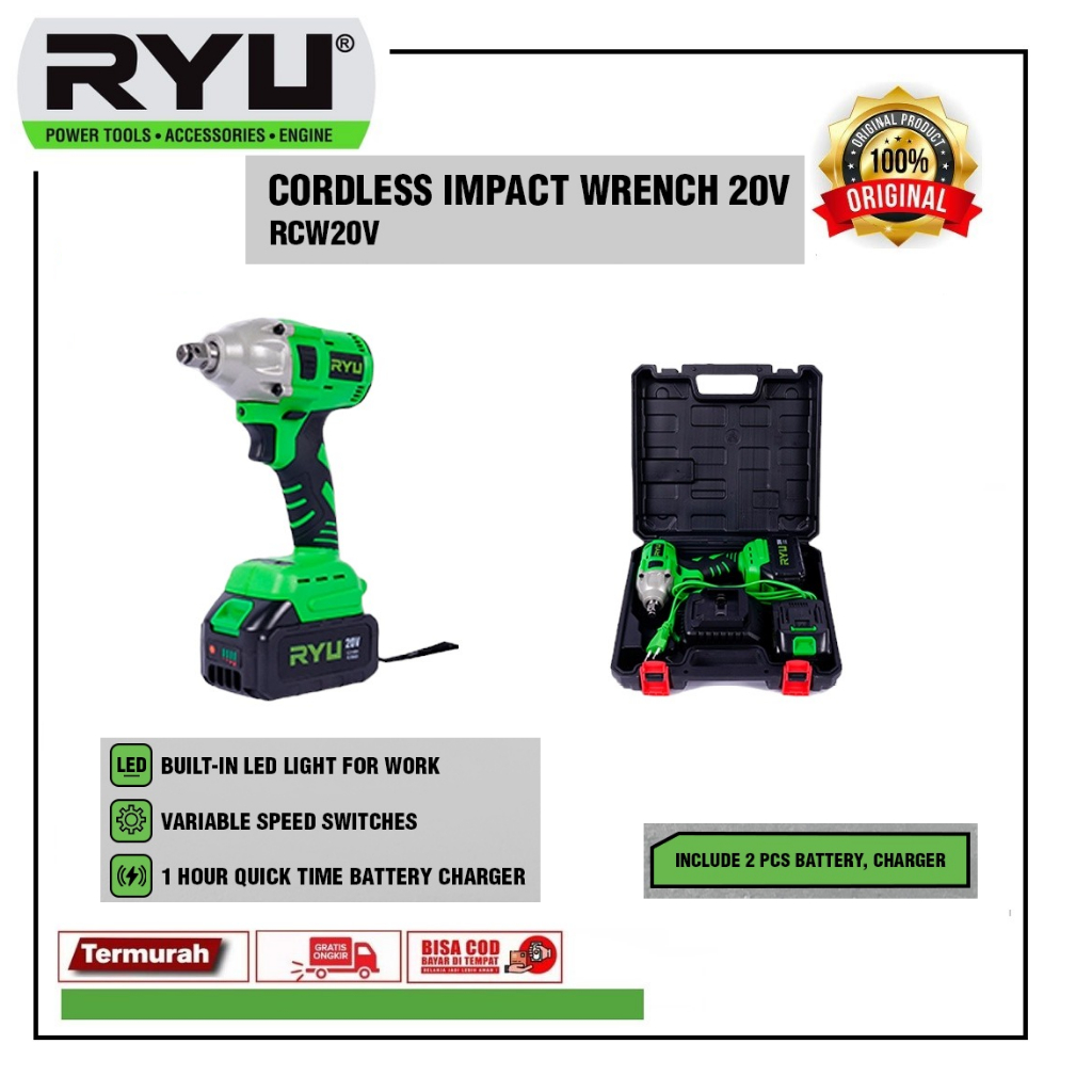 Jual RYU RCW20V Mesin Cordless Impact Wrench RCW 20V / Mesin Pembuka ...