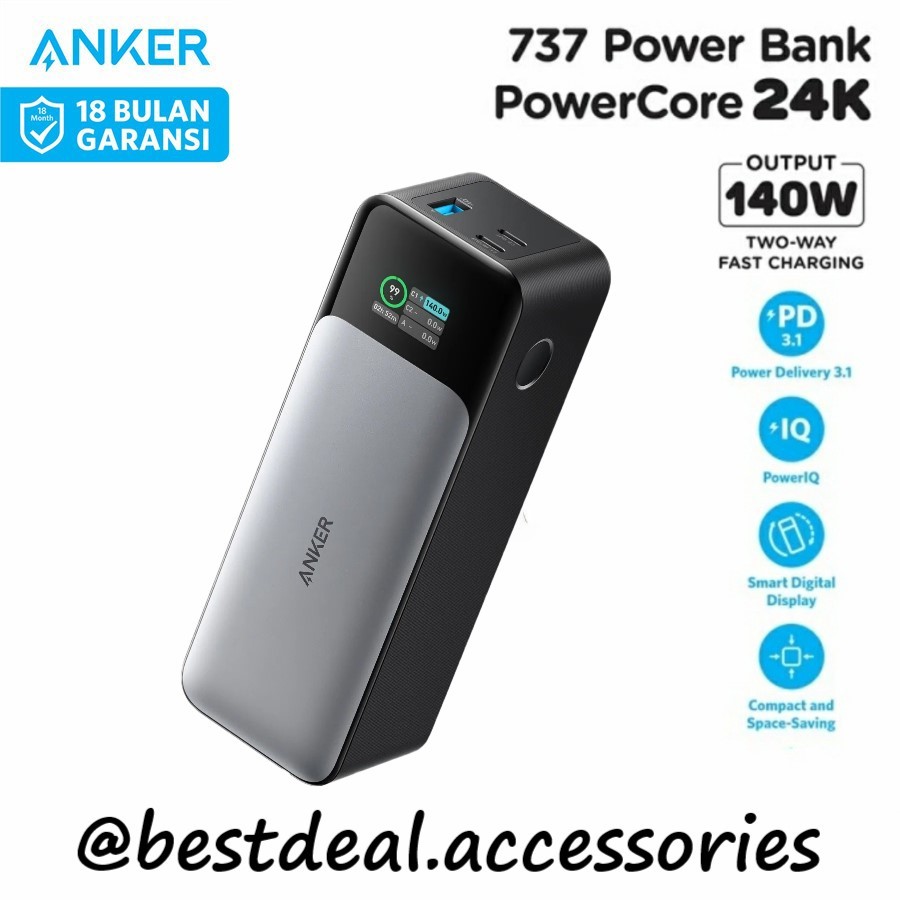 Jual Anker 737 Powercore 24K Powerbank 24000mAh PD 140W High Speed - A1289 | Shopee Indonesia